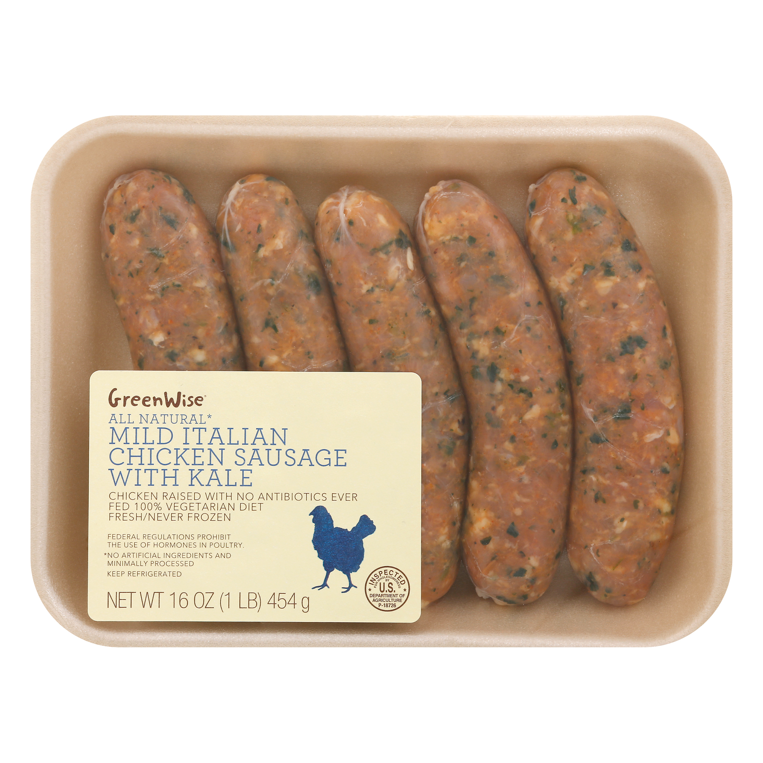 GreenWise Mild Italian Chicken Sausage with Kale 16 oz TRAY
