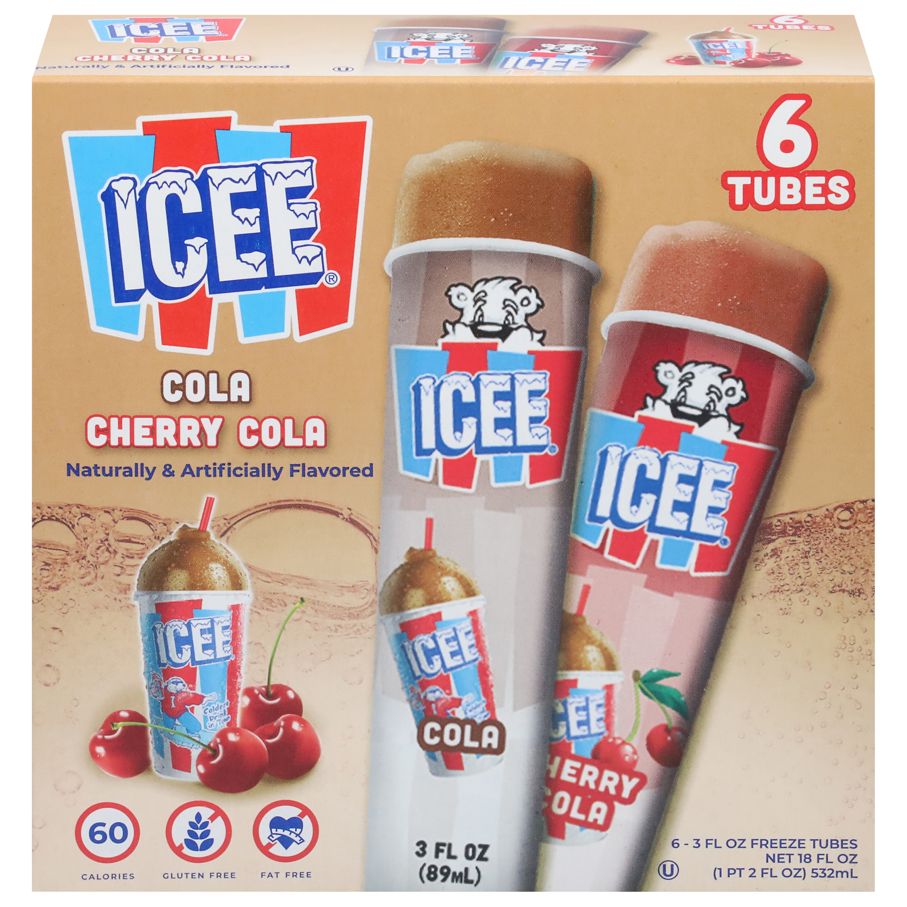 Icee Cola/Cherry Cola Freeze Tubes 6 - 3 fl oz Tubes