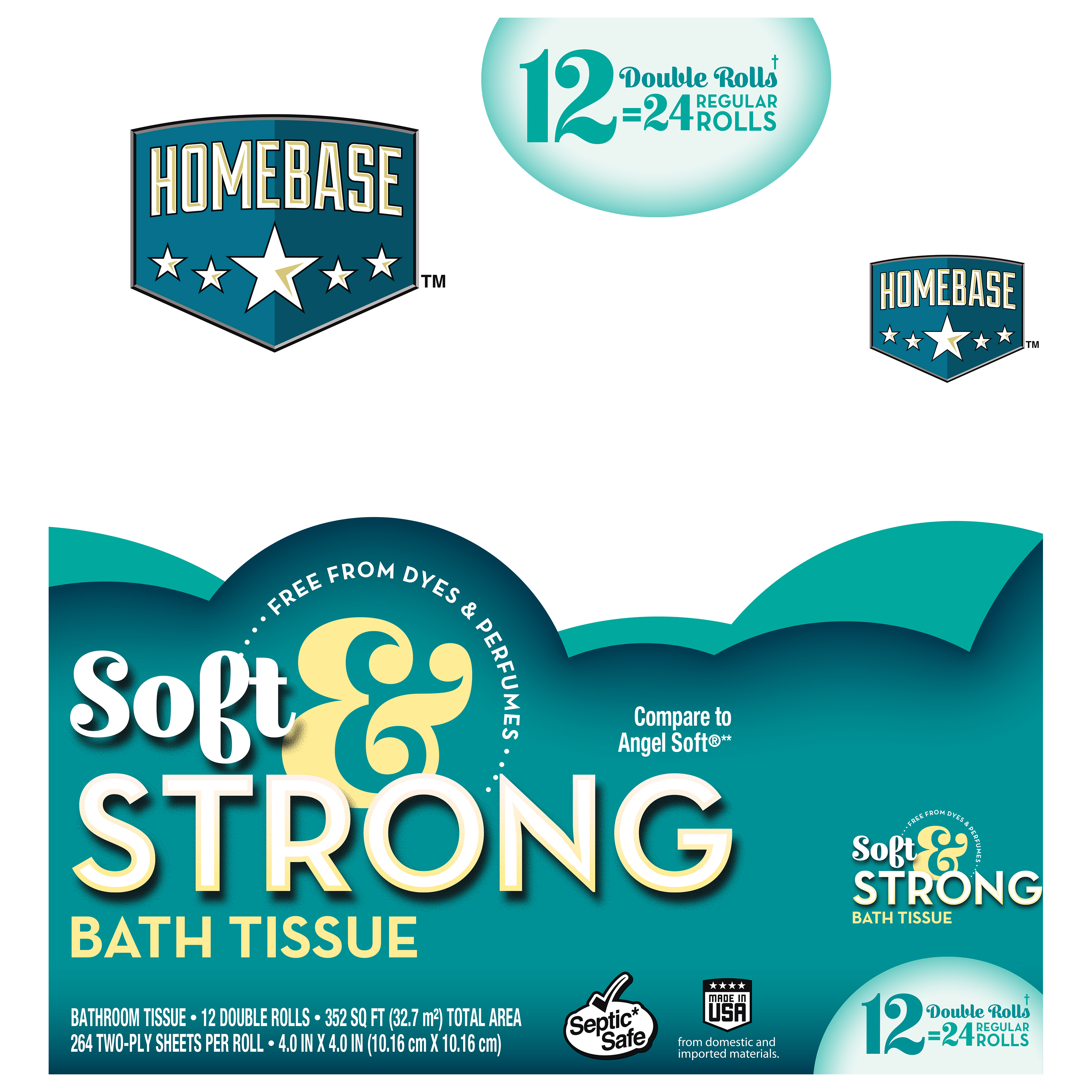 HomeBase Two-Ply Double Rolls Soft & Strong Bathroom Tissue 3168 12 ea