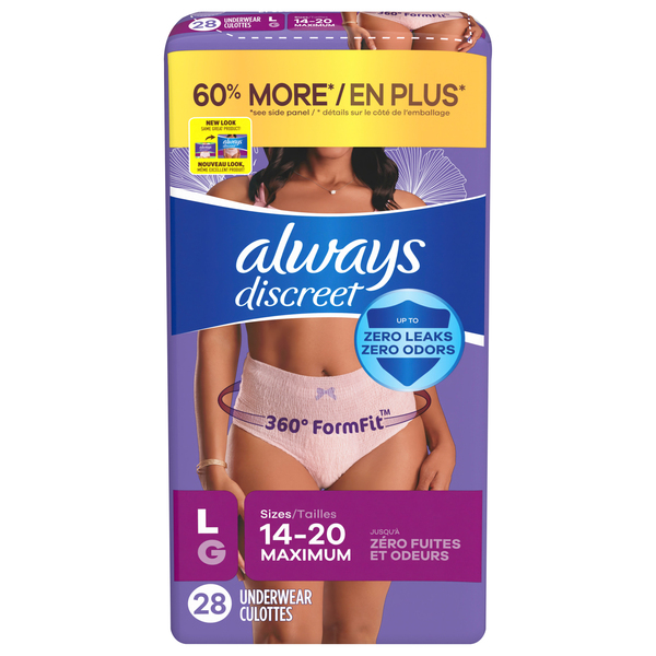 Always Women s Discreet Boutique Incontinence Underwear Maximum L 28 ct pkg Giant