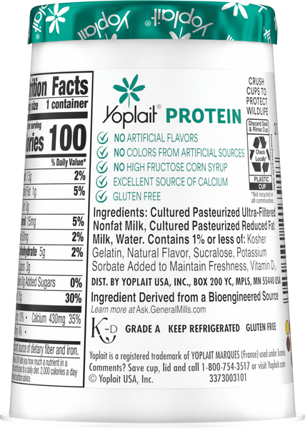 Yoplait Yogurt Nutrition Label Yoplait Yogurt, Fat Free, Key Lime Pie