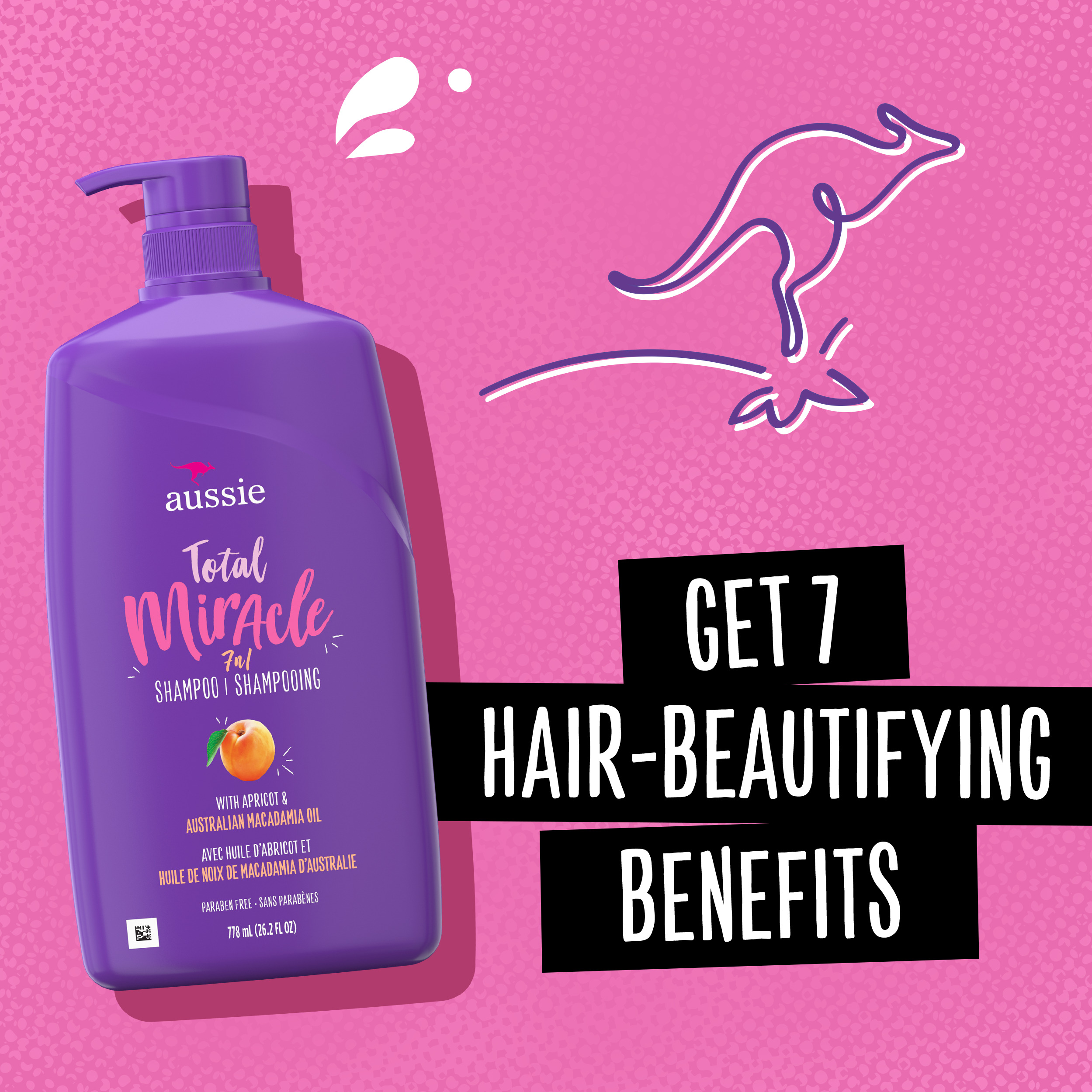 Aussie Total Miracle 7 in 1 Shampoo w Apricot Macadamia Oil Paraben Free 26.2 oz btl MARTIN S