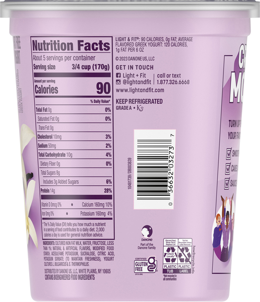 Dannon Light Fit Fat Free Vanilla Greek Yogurt 32 oz tub GIANT