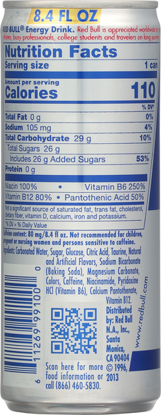 Red Bull Nutrition Label