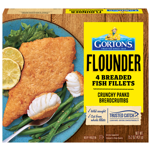 Gorton s Wild Caught Breaded Flounder Fish Fillets 4 ct Frozen 15.2 oz box GIANT
