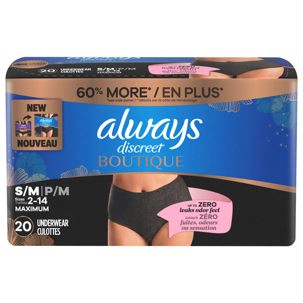 Always Women s Discreet Incontinence Underwear Black Maximum S M 2 14 20 ct pkg Giant