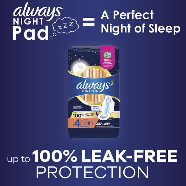Always Ultra Thin Size 4 Unscented Overnight Pads with Wings 36 ct pkg Food Lion