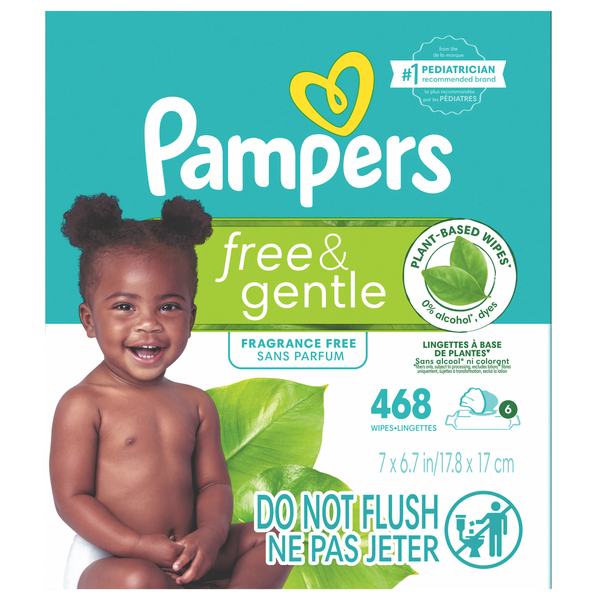 Pampers Free Gentle Baby Wipes 6 pk 468 ct box Giant